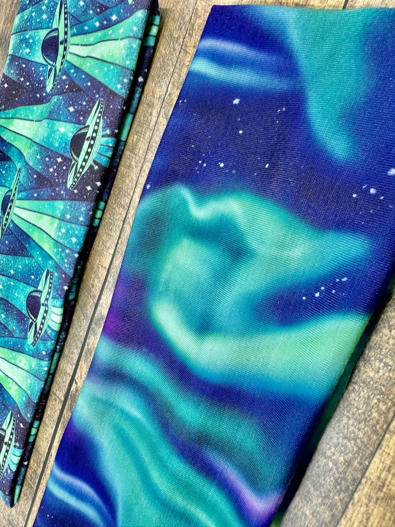 Alien Spaceship and Northern Lights Handmade Headbands Jersey Knit Soft ...