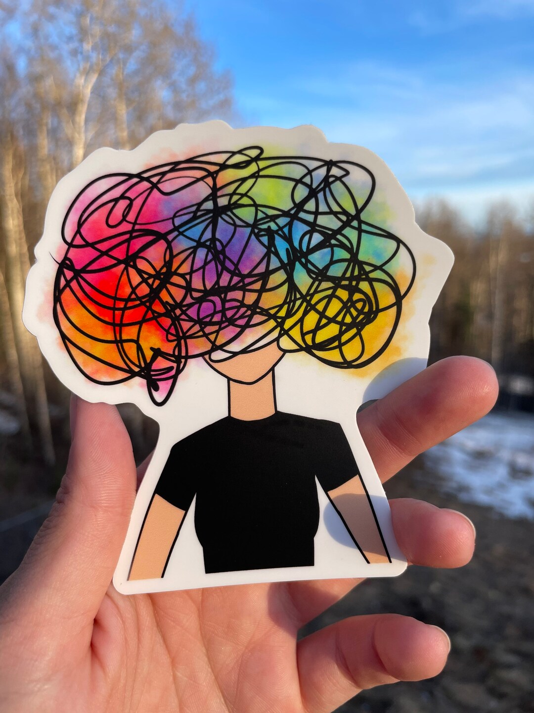 Messy Mind Sticker Original Art Portrait Brain Fog Colorful Mental ...