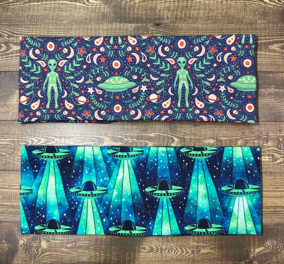 Alien Spaceship and Northern Lights Handmade Headbands Jersey Knit Soft ...