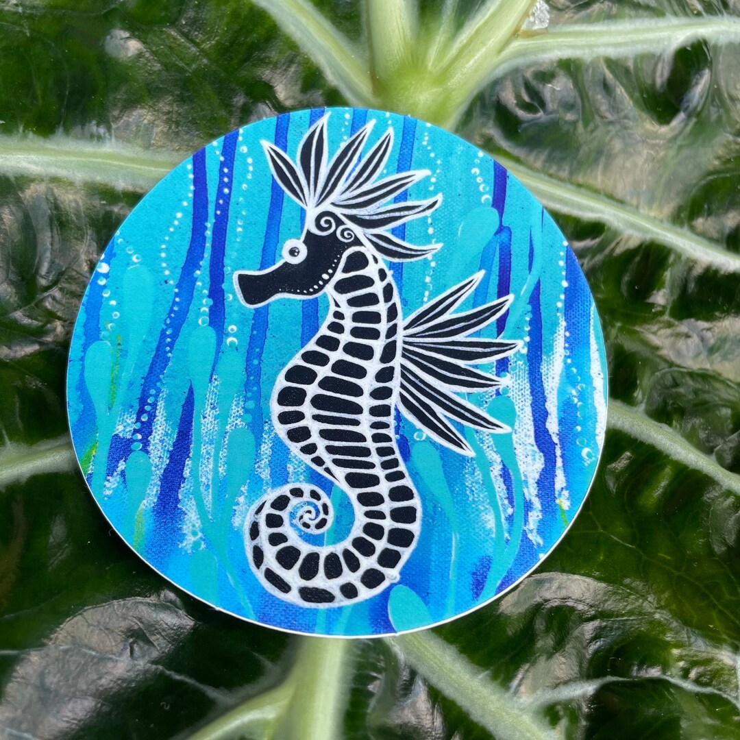 Vinyl Seahorse Sticker - "deep Blue Seahorse" Sticker - Vinyl Beach Art ...