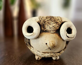 Vintage Ceramic Spaghetti Sheep Figurine - Studio Pottery Ram - Signed ...