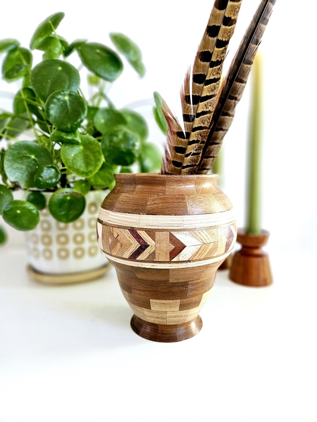 Vintage Handcrafted Segmented Wood Art Vase - Etsy