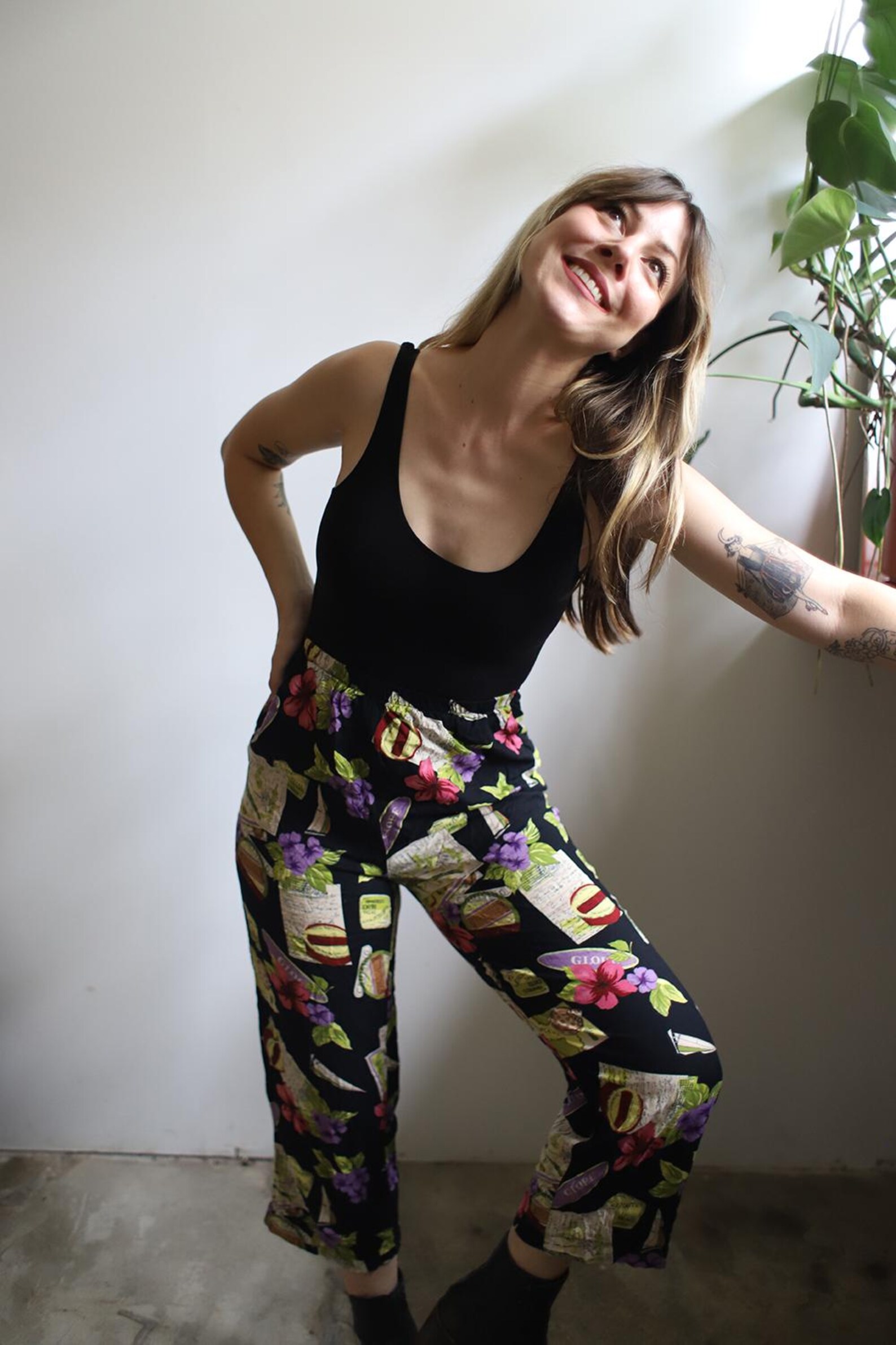 Vintage Novelty Print Rayon Capris: Y2K Tropical Floral Pants - Etsy