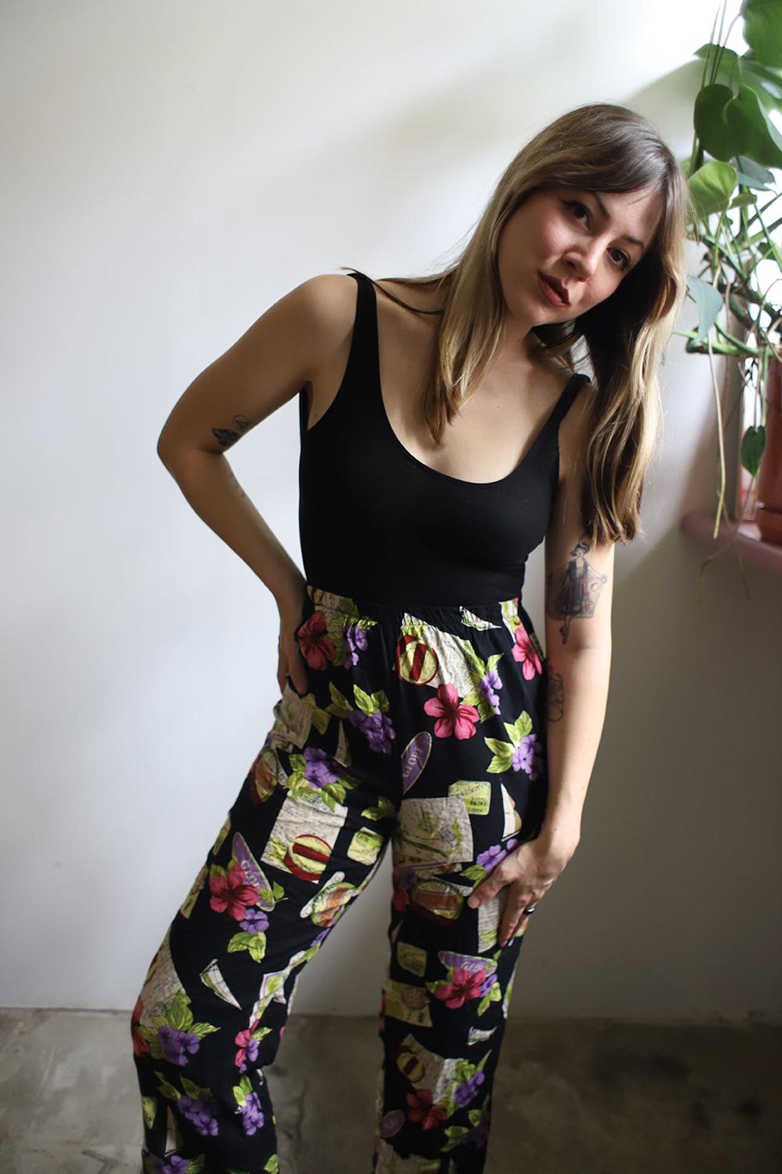 Vintage Novelty Print Rayon Capris: Y2K Tropical Floral Pants - Etsy