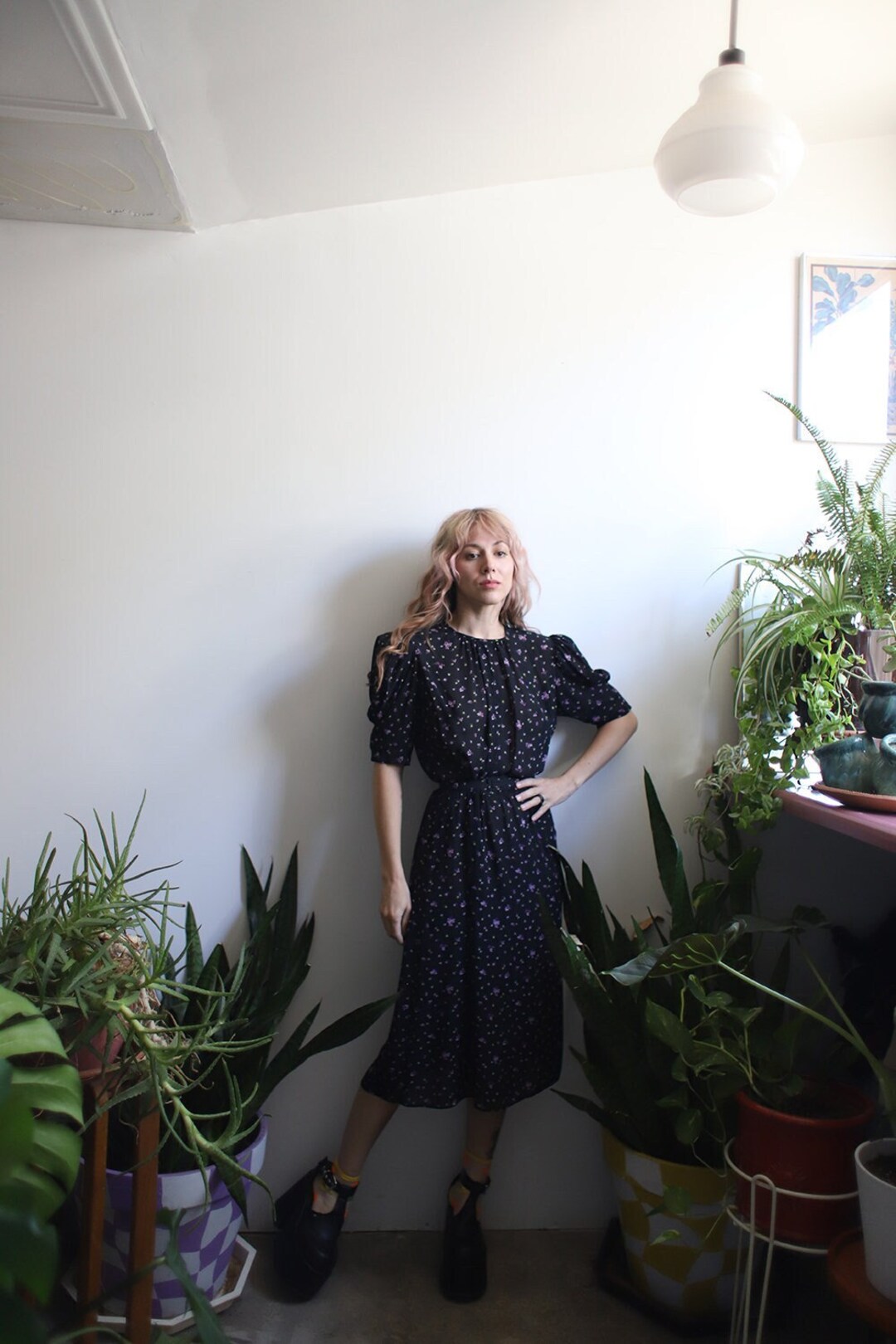 Vintage 1980s Does 1940s Charlee Allison Puff Sleeve Black Floral Dress - Etsy