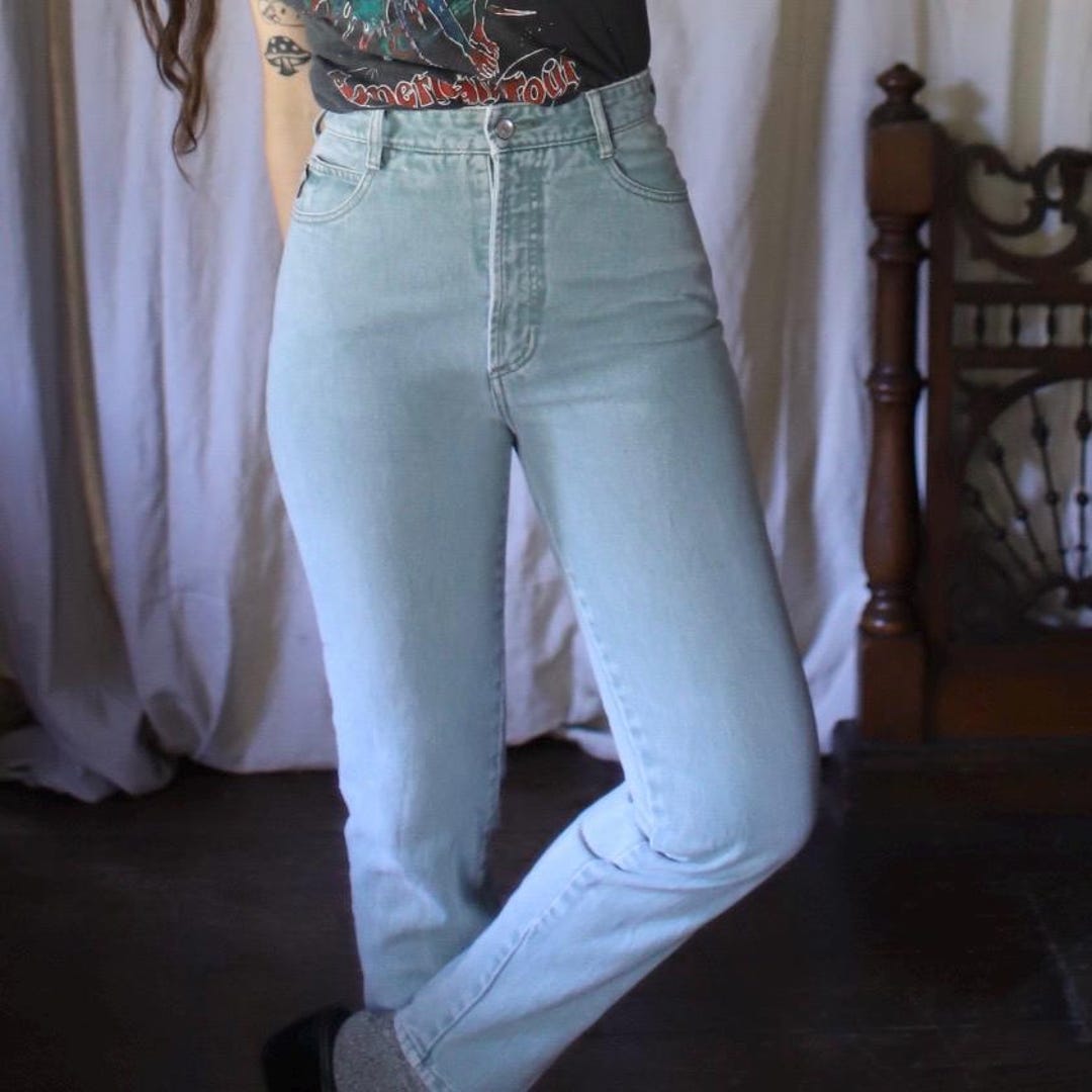 Vintage 1990s High Rise BONGO Mom Jeans - Faded Light Green / Straight ...