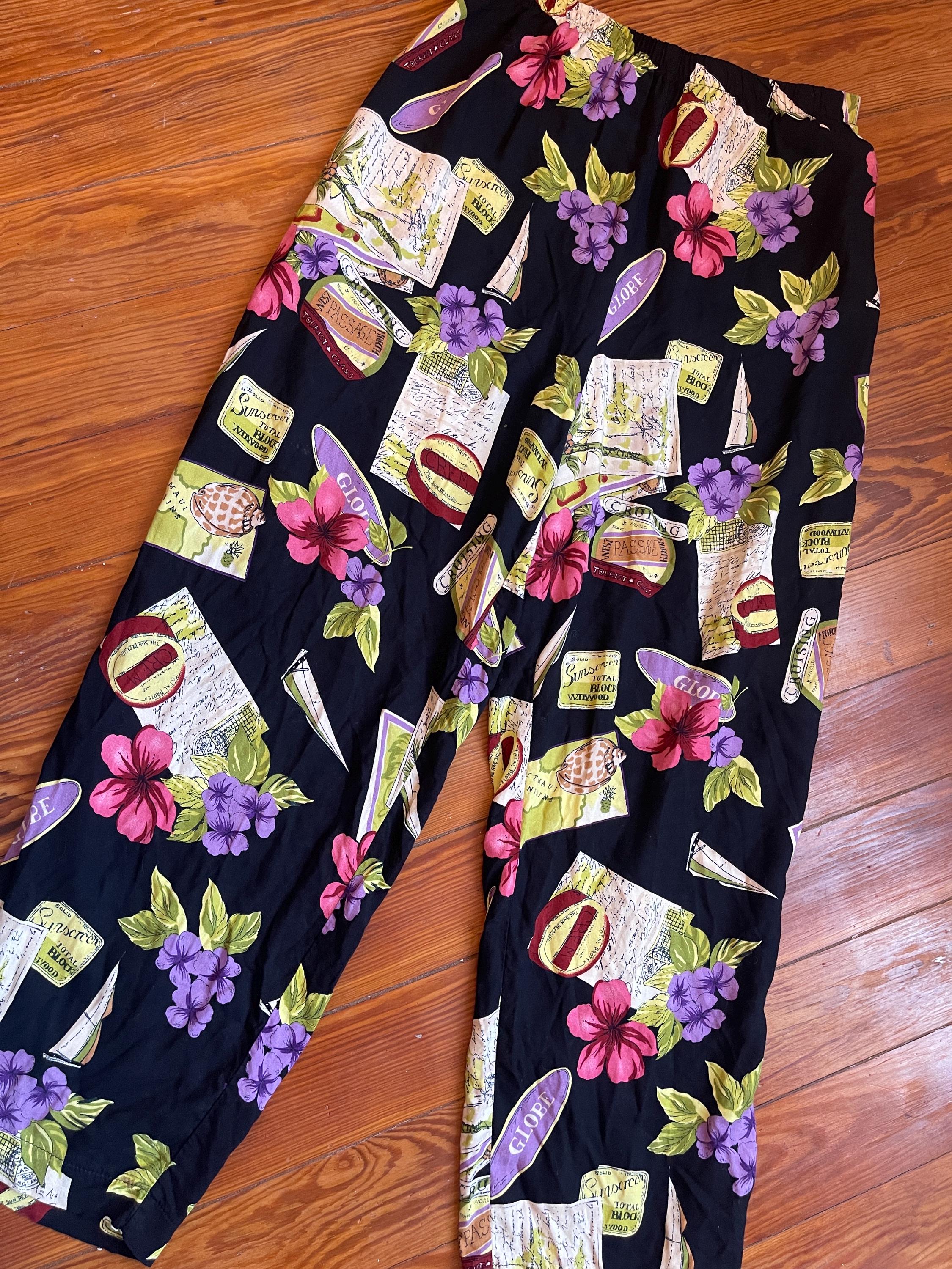 Vintage Novelty Print Rayon Capris: Y2K Tropical Floral Pants - Etsy
