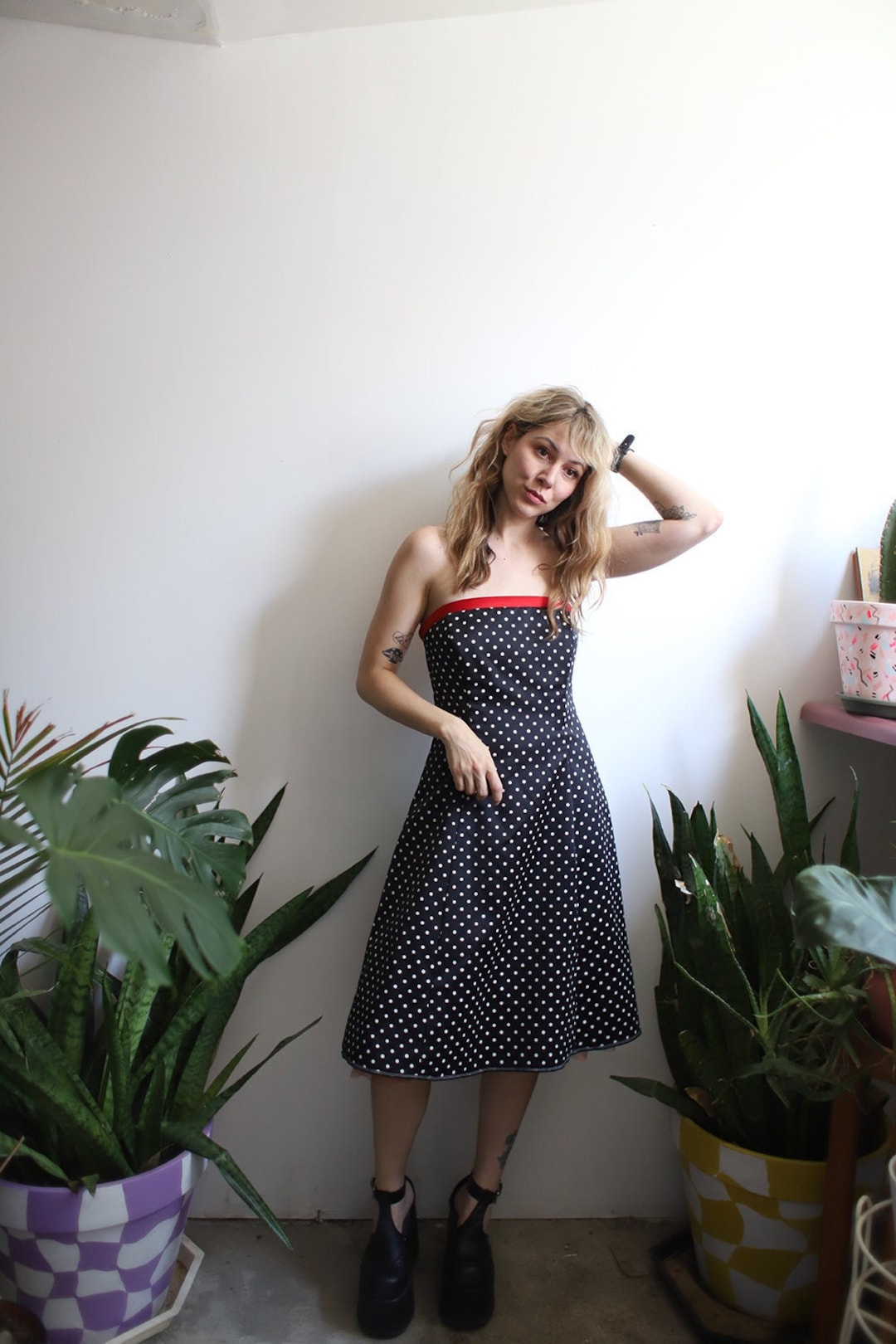 Vintage 2000s Niki Livas Polka Dot Dress: Red Corset Back - Etsy