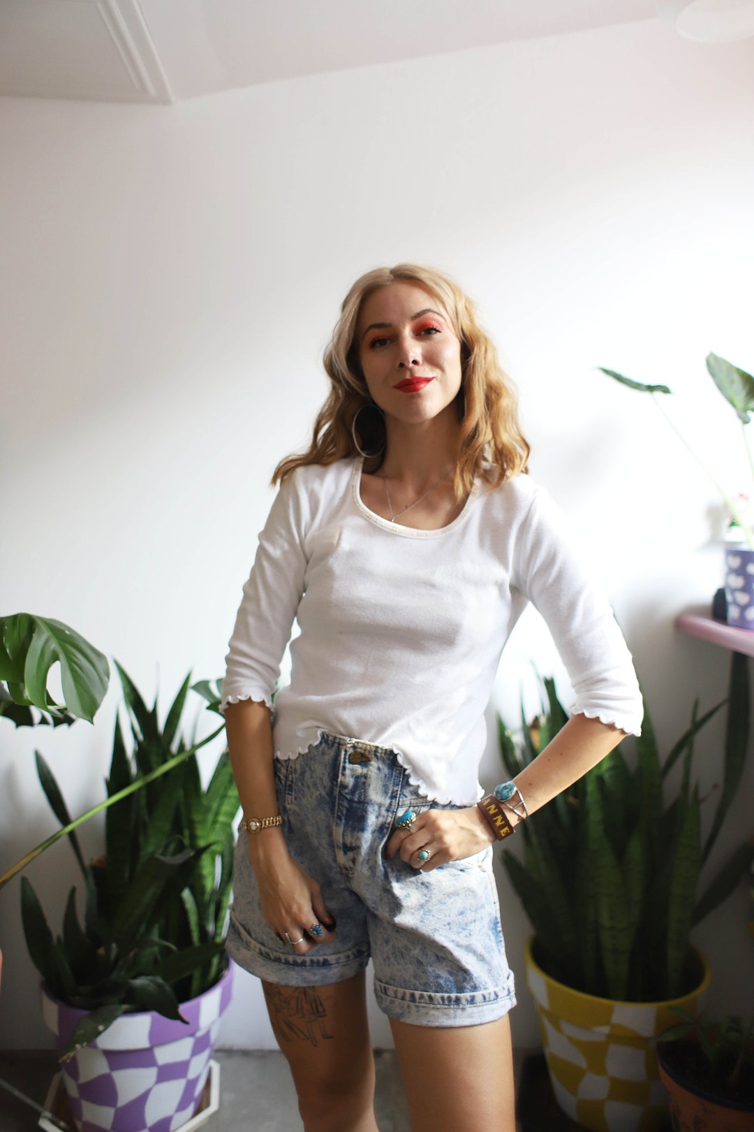 Vintage 2000s 00s Y2k White Scoop Neck Lettuce Hem 3/4 Sleeve Shirt - Etsy