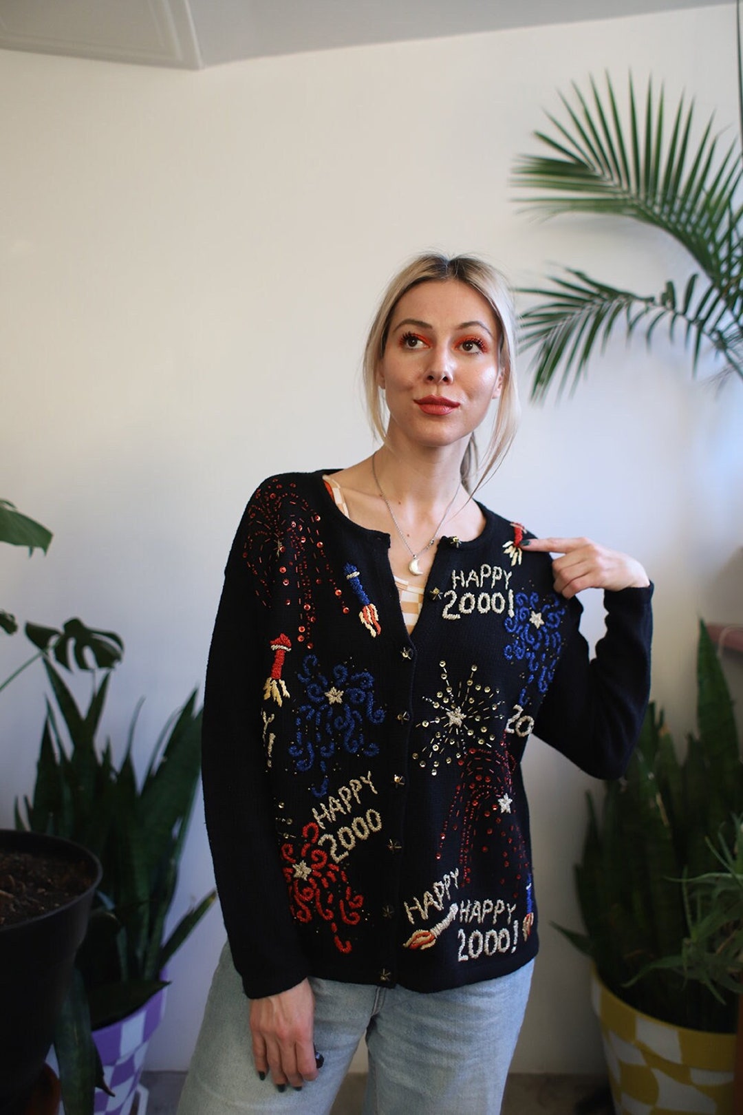 Vintage 2000s 00s Y2k Millennium NYE New Years Eve Cardigan Sweater ...