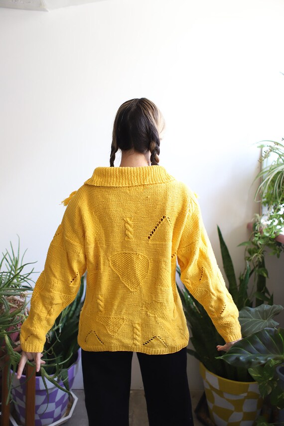 Vintage 1980s 90s Jennifer Reed hand-knit yellow frin… - Gem