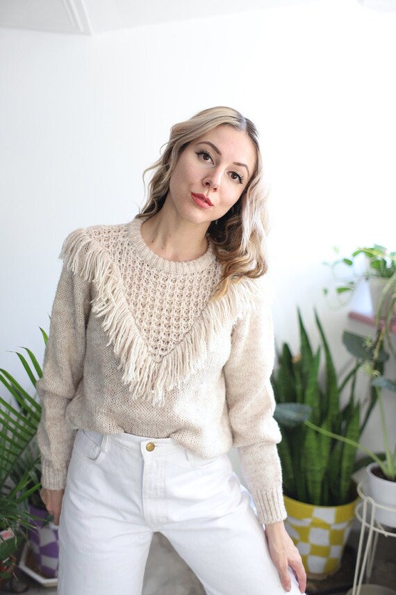 vintage 1970s cream fringe - Gem
