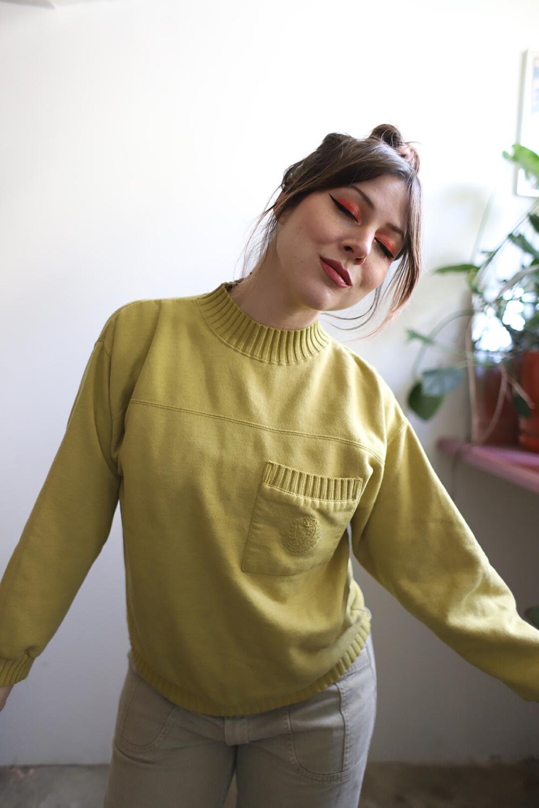 Vintage 1980s 90s Chartreuse Pullover Mock Neck Sweatshirt Sweater - Etsy