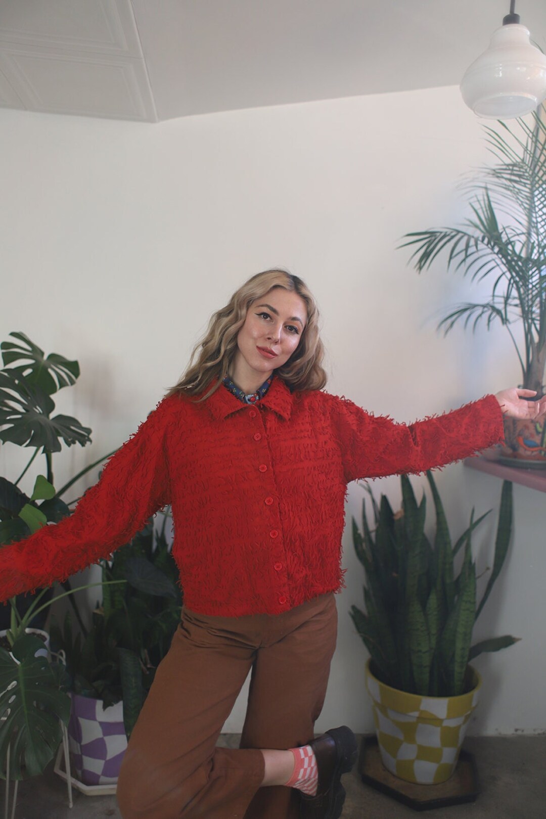 Vintage 1990s Silver Stream Red Shaggy Jacket - Etsy