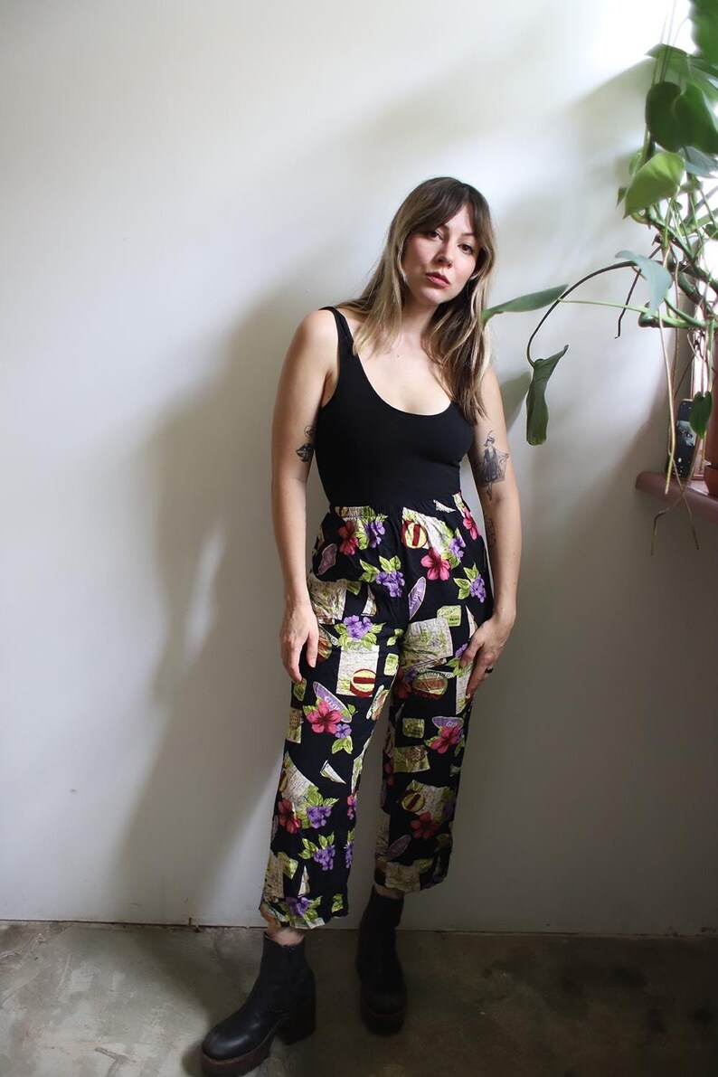 Vintage Novelty Print Rayon Capris: Y2K Tropical Floral Pants - Etsy