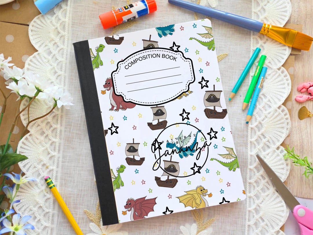 Printable Composition Notebook Cover: Dragon Tails & Pirate Sails (PNG ...