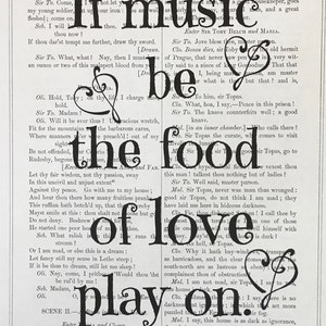 William Shakespeare Quote Print, "if Music Be the Food of Love, Play On ...