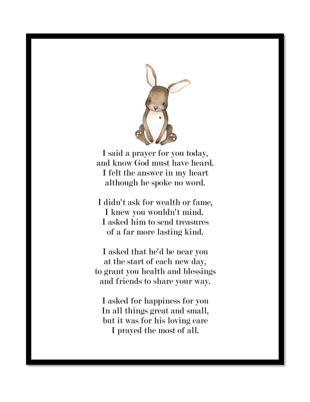 A Simple Prayer Quote, 8x10 Print, I Said a Prayer Today, Bunny Art ...