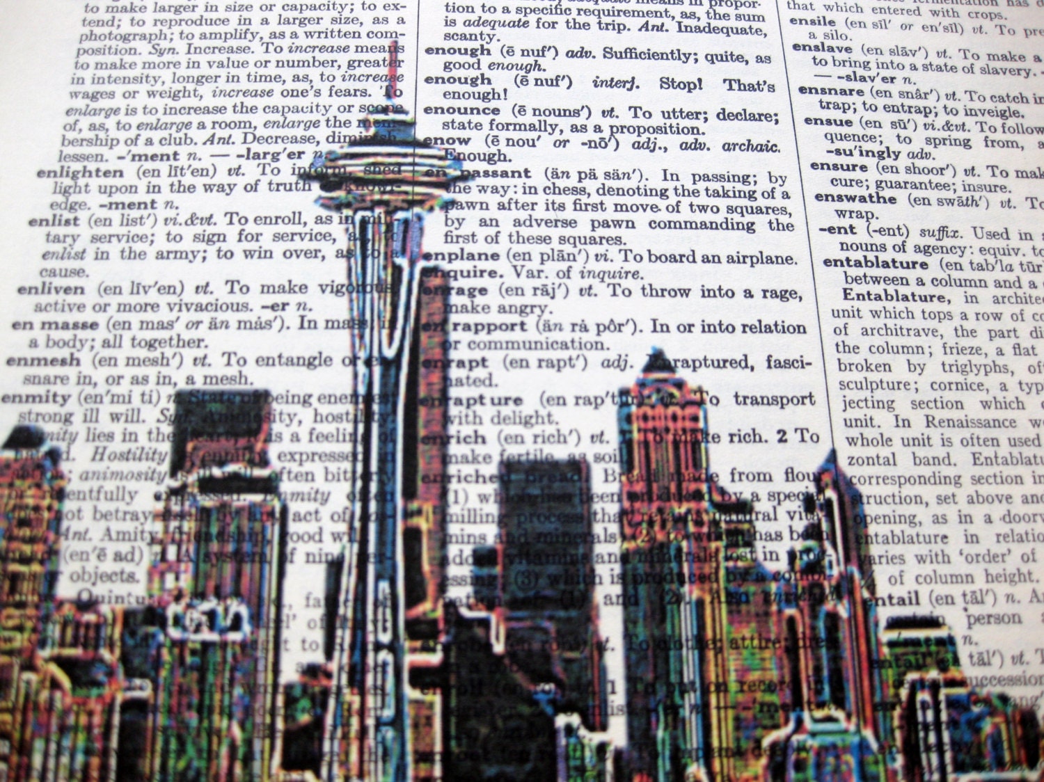 Seattle Skyline Neon seattle Skyline Prints Mixed Media | Etsy