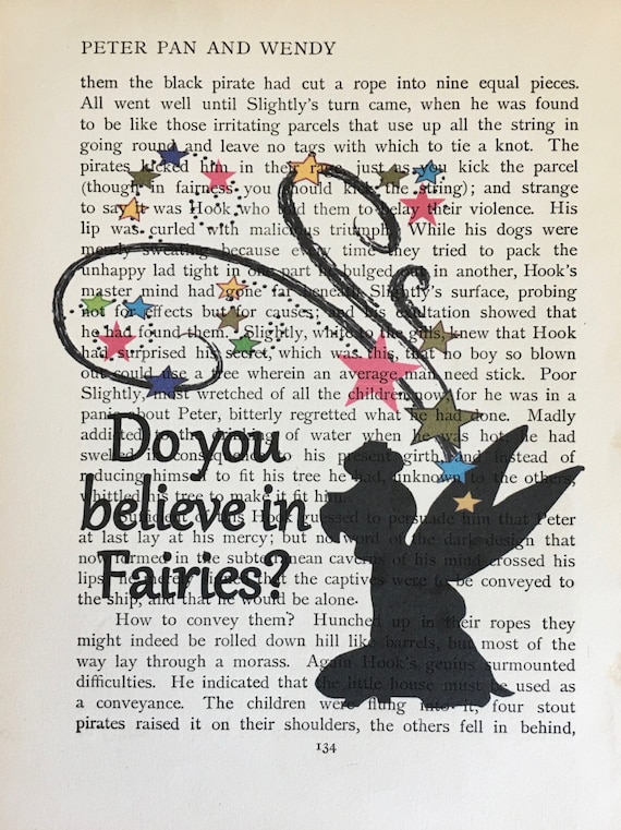 unframed Peter Pan Novel Text with Peter Pan or Tinkerbell Impression ...
