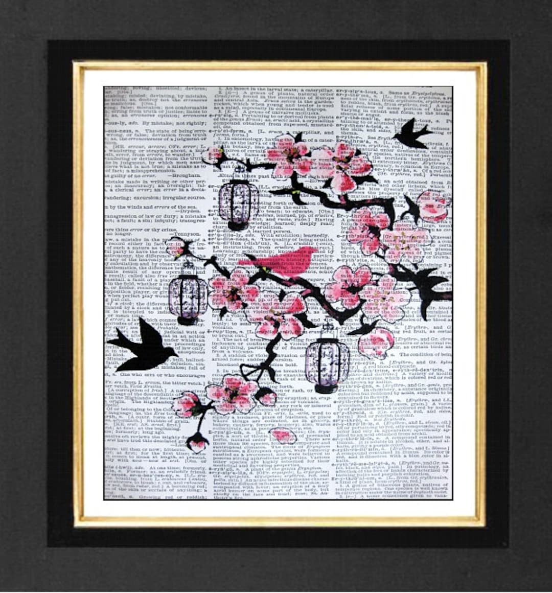 Dictioanry Art, Cherry Blossom Chinese Lanterns, Pink Chinese Lanterns ...