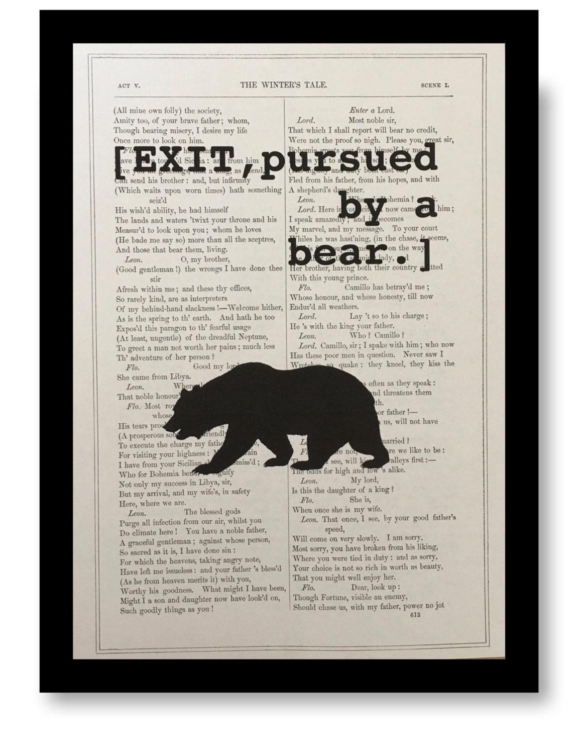 William Shakespeare Winter's Tale Quote EXIT Pursued by a - Etsy