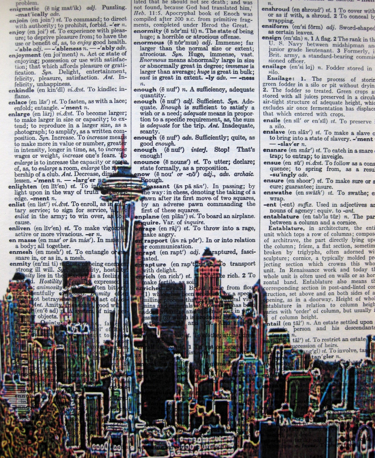 Seattle Skyline Neon seattle Skyline Prints Mixed Media | Etsy