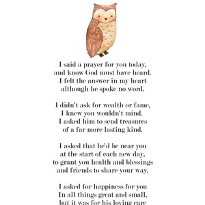 A Simple Prayer Quote, 8x10 Print, I Said a Prayer Today, Owl Art Print ...