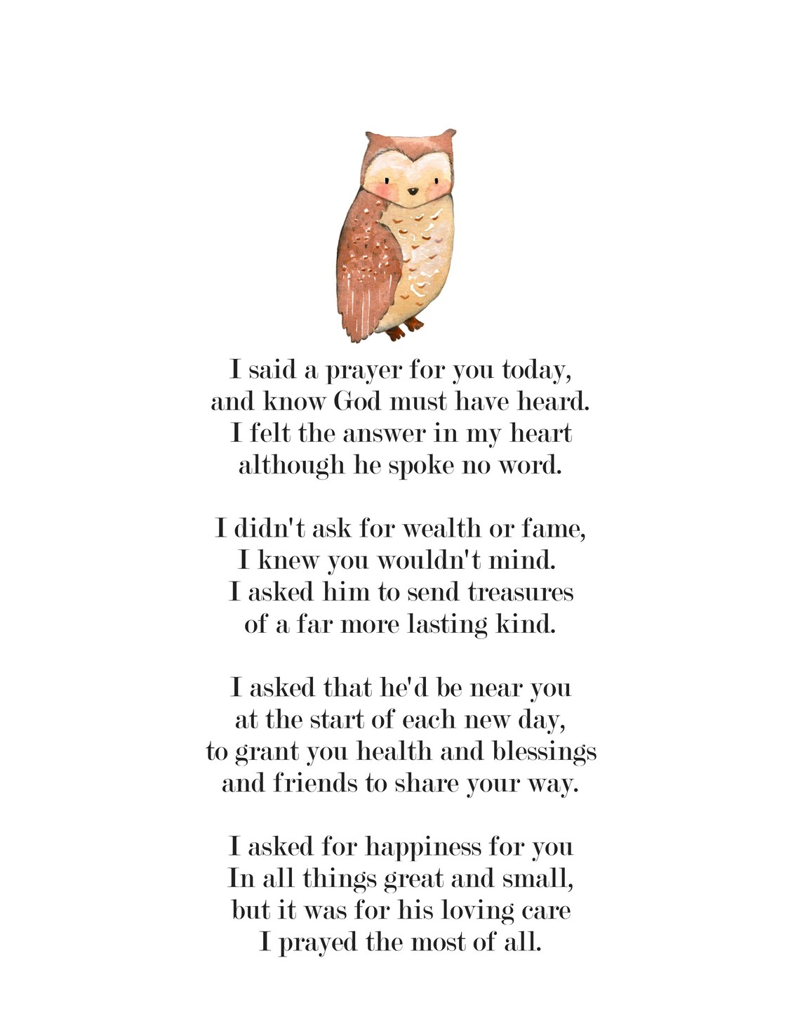 A Simple Prayer Quote, 8x10 Print, I Said a Prayer Today, Owl Art Print ...