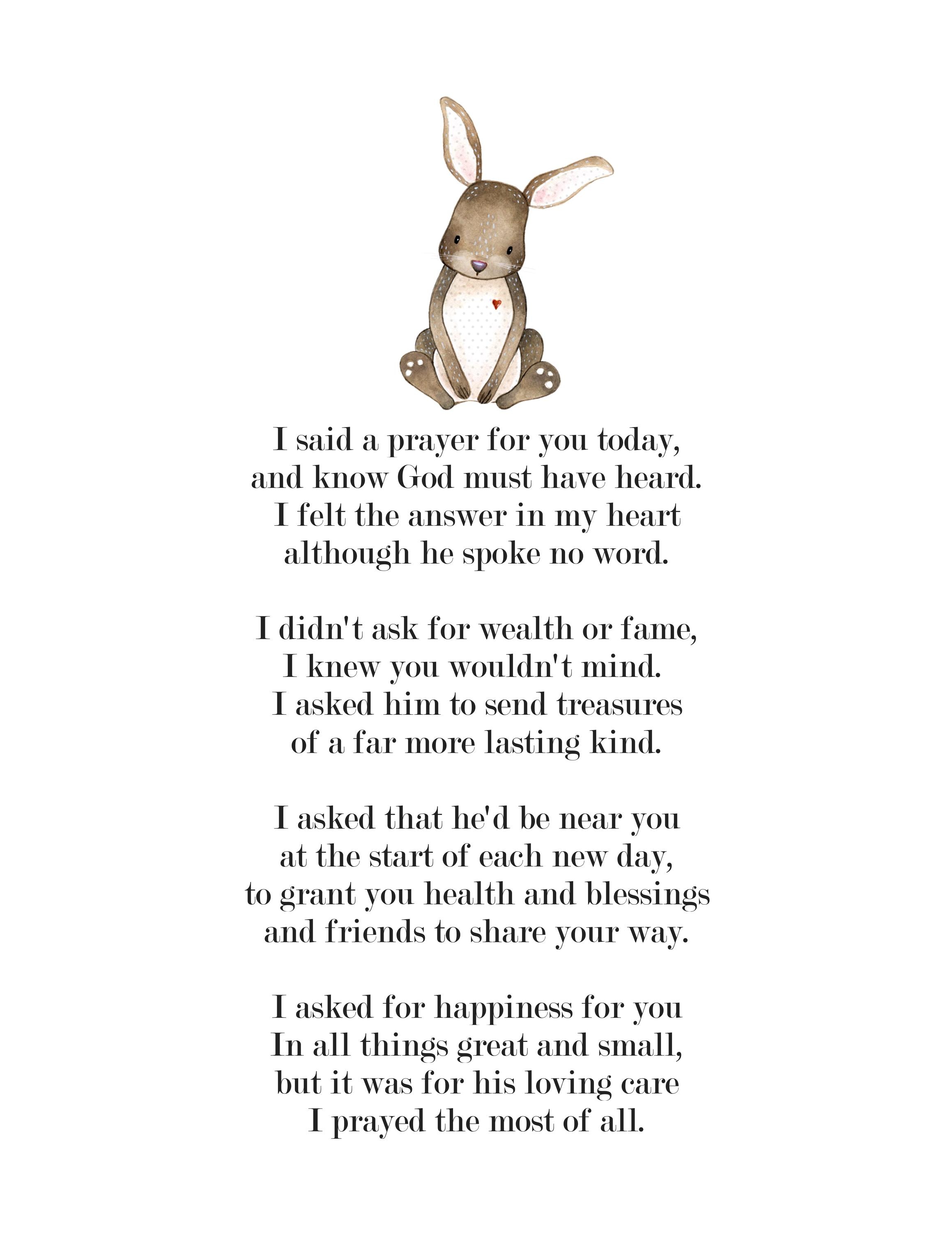 A Simple Prayer Quote, 8x10 Print, I Said a Prayer Today, Bunny Art ...