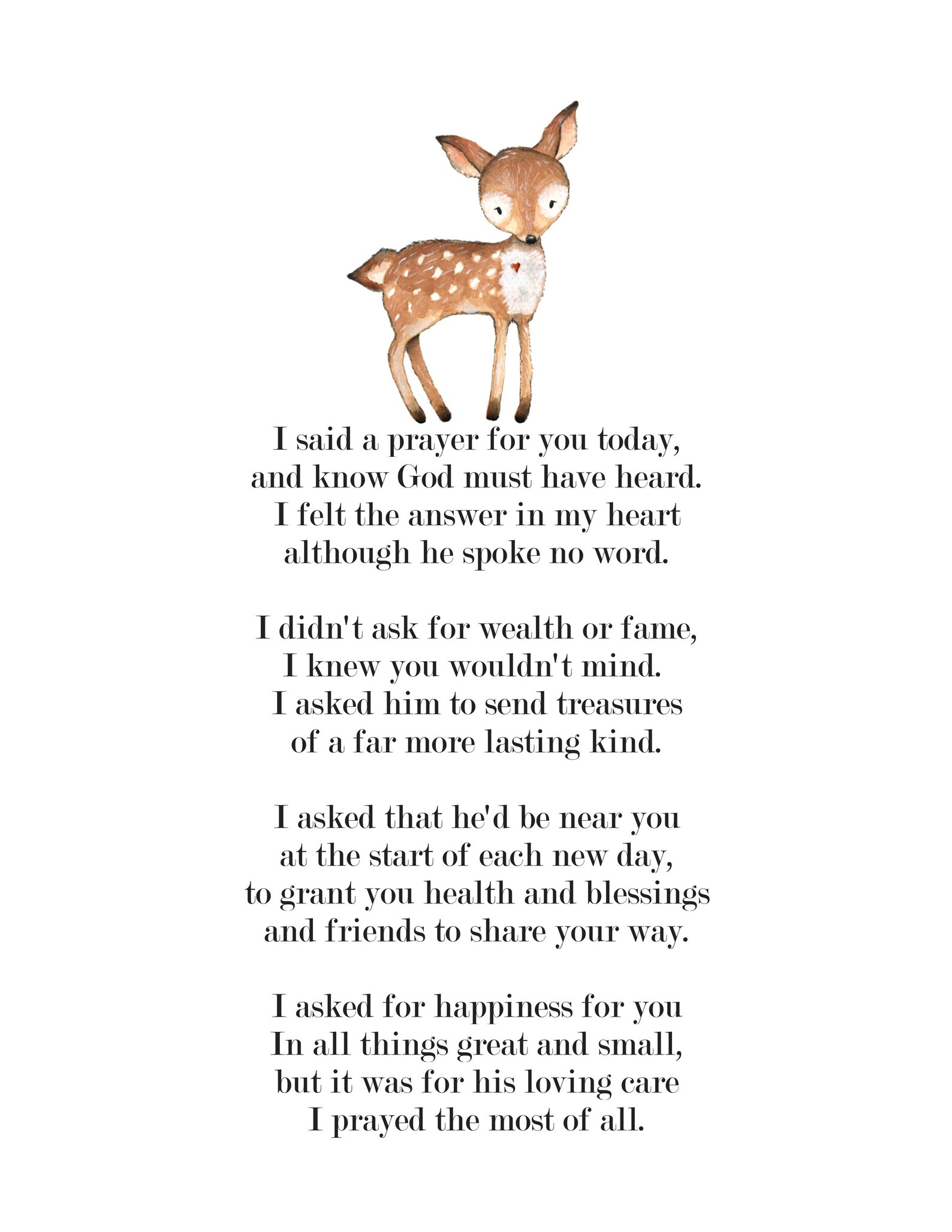 A Simple Prayer Quote, 8x10 Print, I Said a Prayer Today, Little Deer ...