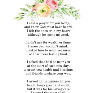 Prayer Quote, 8x10 Print, I Said a Prayer Today, Pink Peony, Pink ...