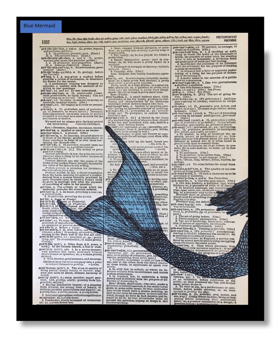 Blue or Teal Blue Mermaid Tail, Mermaid Print, Dictionary Print ...