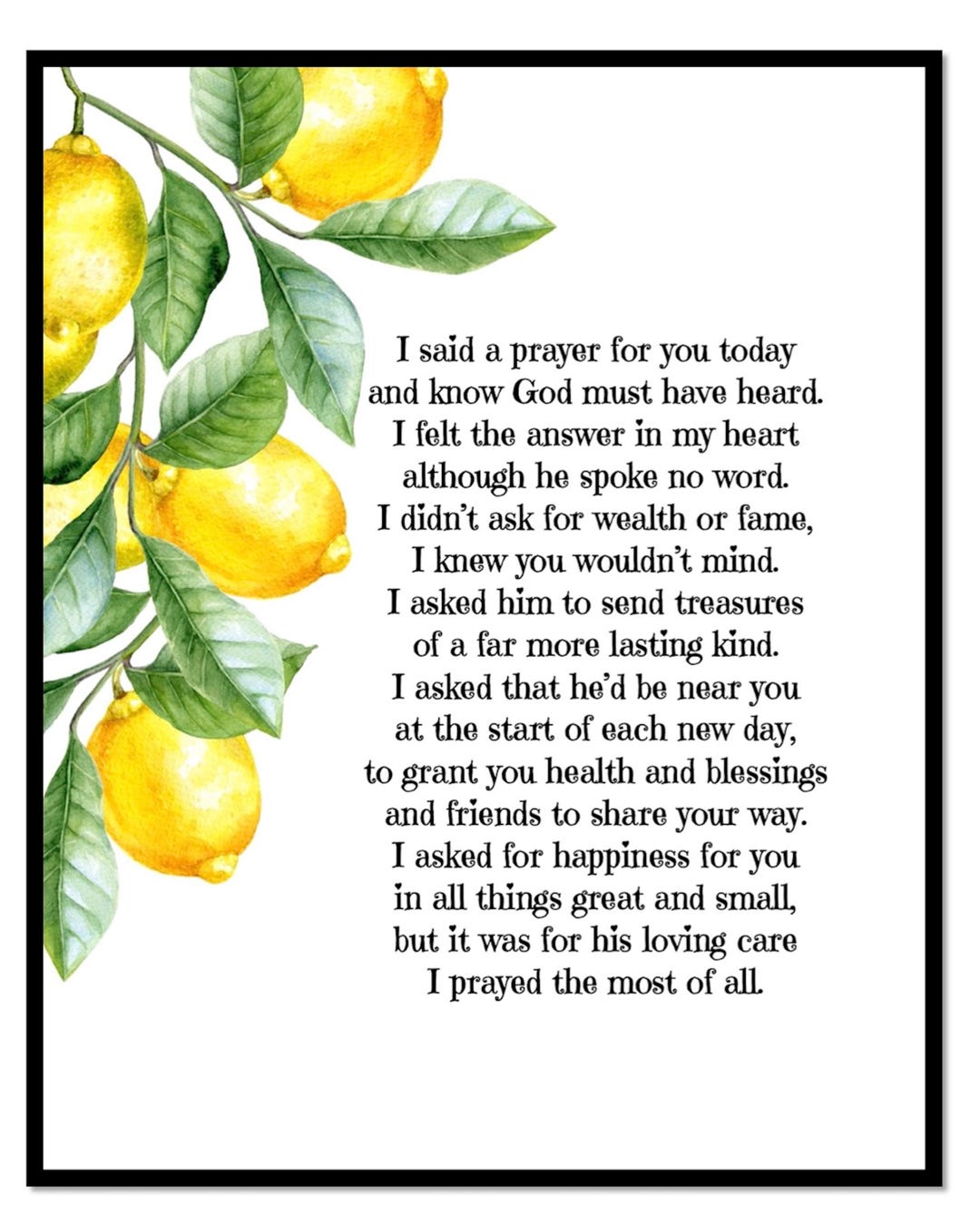 A Simple Prayer Quote, 8x10 Print, I Said a Prayer Today, Lemons Art ...