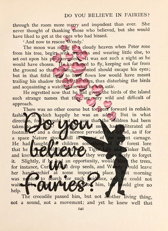 unframed Peter Pan Novel Text with Peter Pan or Tinkerbell Impression ...