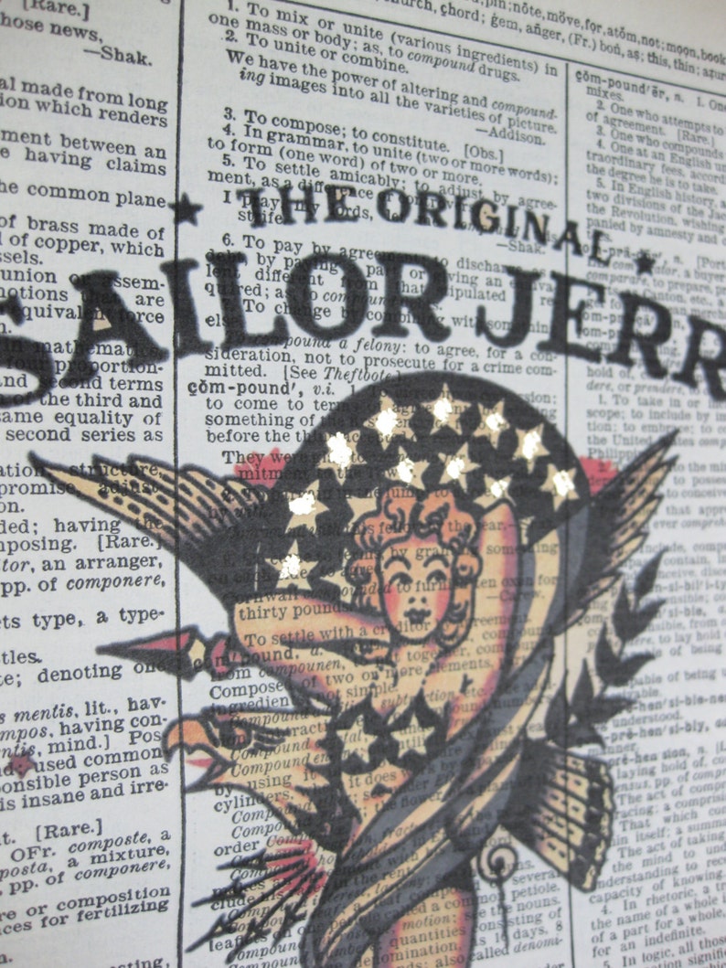 Sailor Jerry Stars Unite Art Print on Vintage Dictionary Page - Etsy