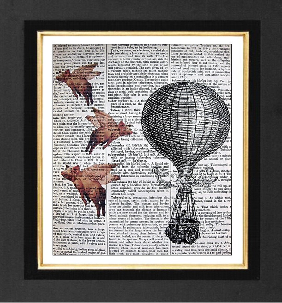 Flying Pigs Hot Air Balloon Dictionary Art Print, Whimsical Decor - Etsy