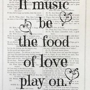 William Shakespeare Quote Print, "if Music Be the Food of Love, Play On ...