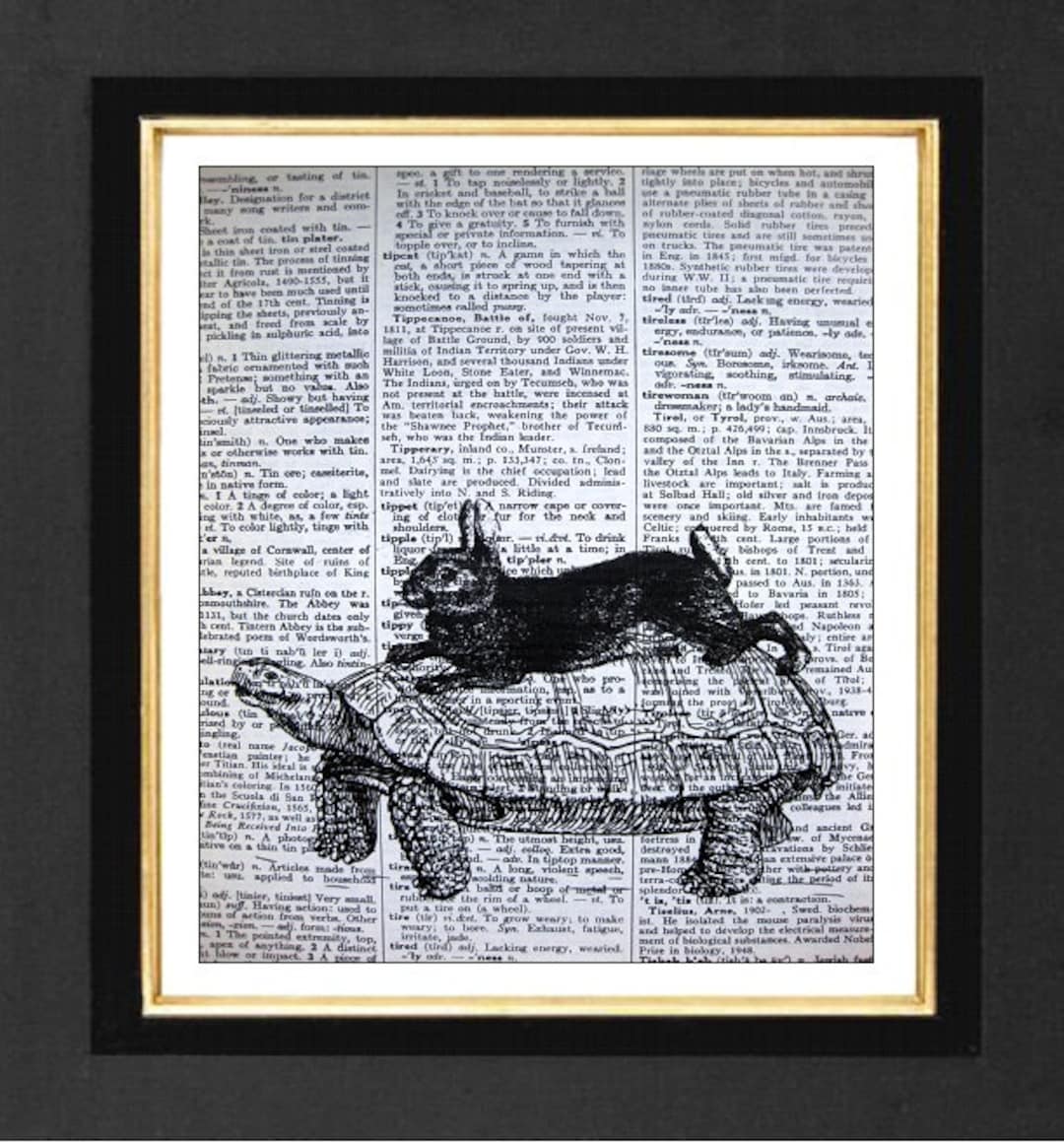 Tortoise and the Hare, Aesop Fable, Siz 8x10 Dictionary Book Print ...