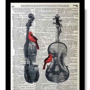 Bird Print- Red Cardinals- Violin Prints, Violin Art Print on 8x10 ...
