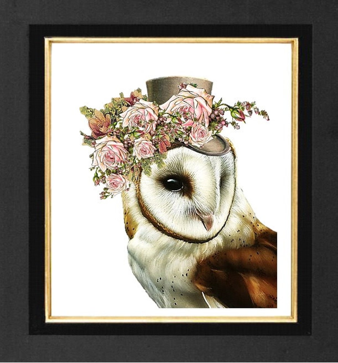 Barn Owl Print With Pink Roses, Victorian Shabby Chic Art - Etsy