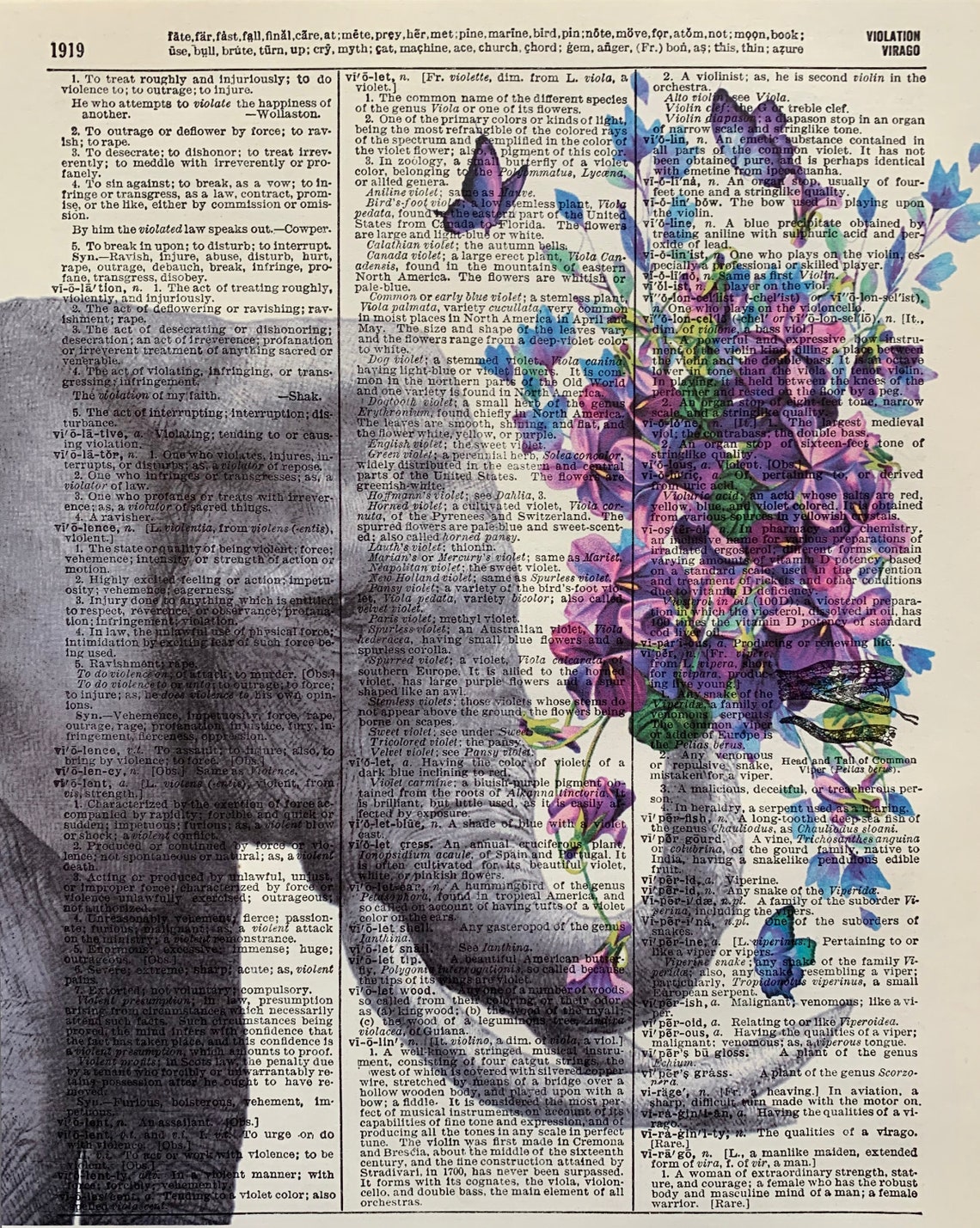 Elephant Print, Elephant Art, Elephant Purple Violets, Violet Flowers ...