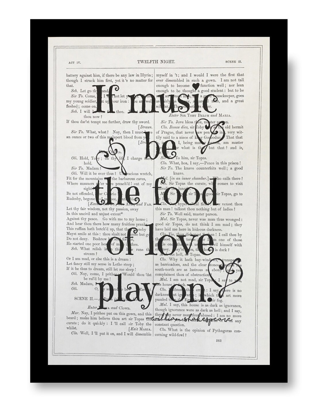 William Shakespeare Quote Print, "if Music Be the Food of Love, Play On ...