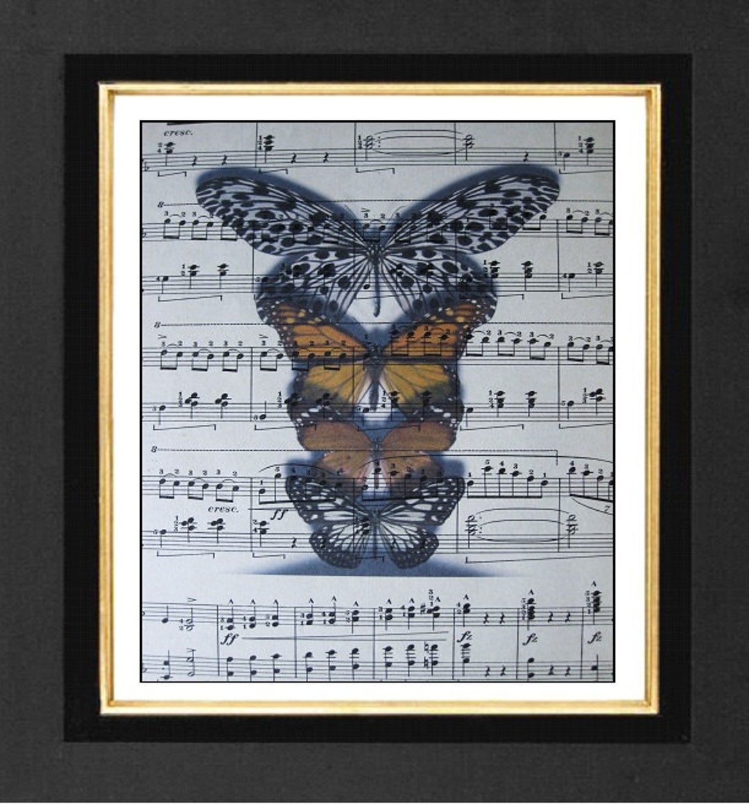 Butterfly Print, Butterfly Stacked ,butterfly Gold , Sheet Music Art ...