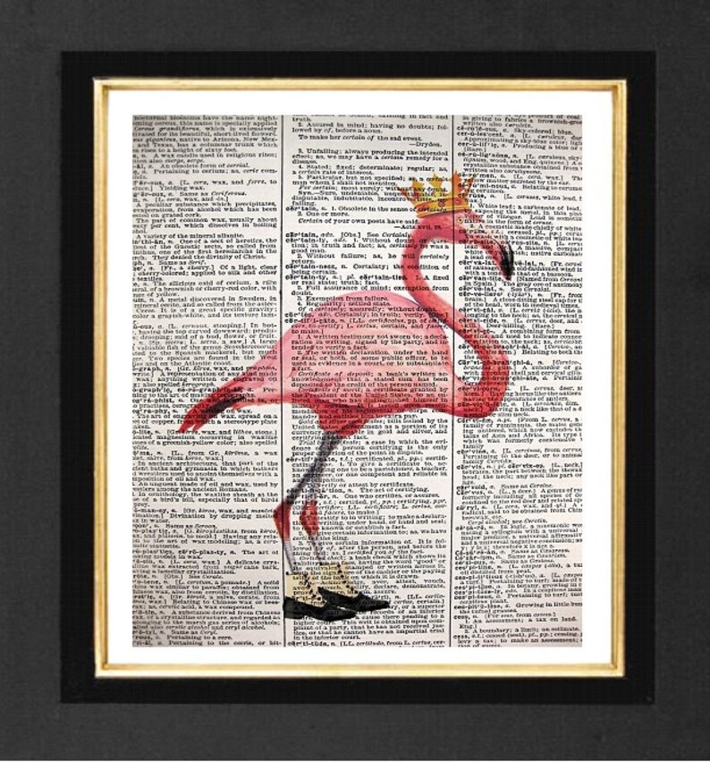 Dictionary Page Prints Pink Flamingo flamingo His - Etsy
