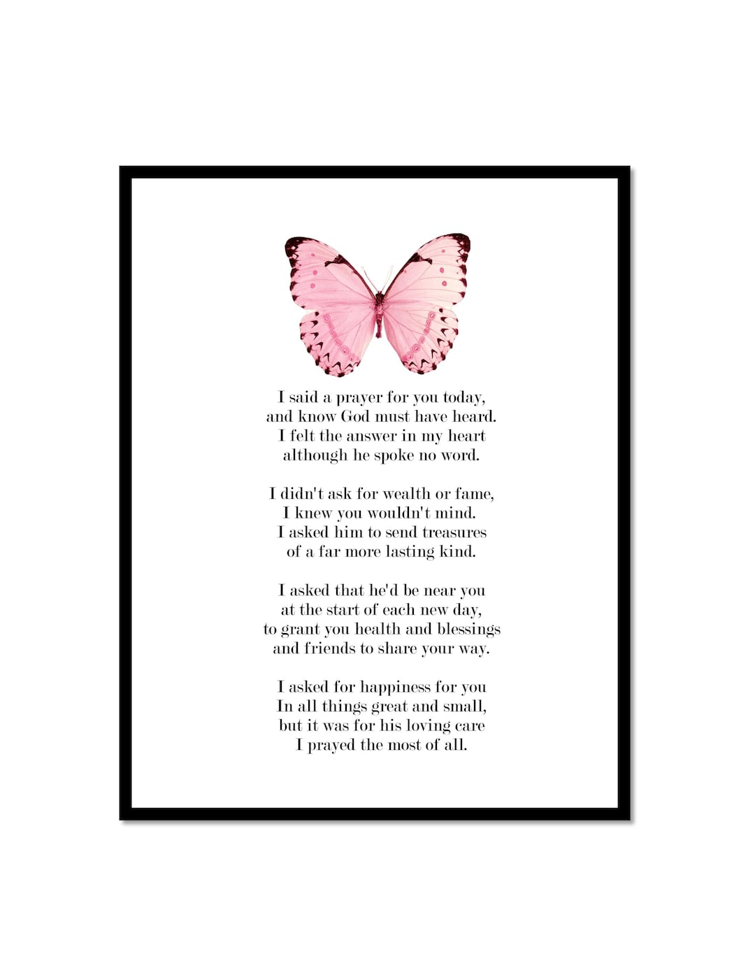 Prayer Quote, 8x10 Print, I Said a Prayer Today, Butterfly Print, Pink ...