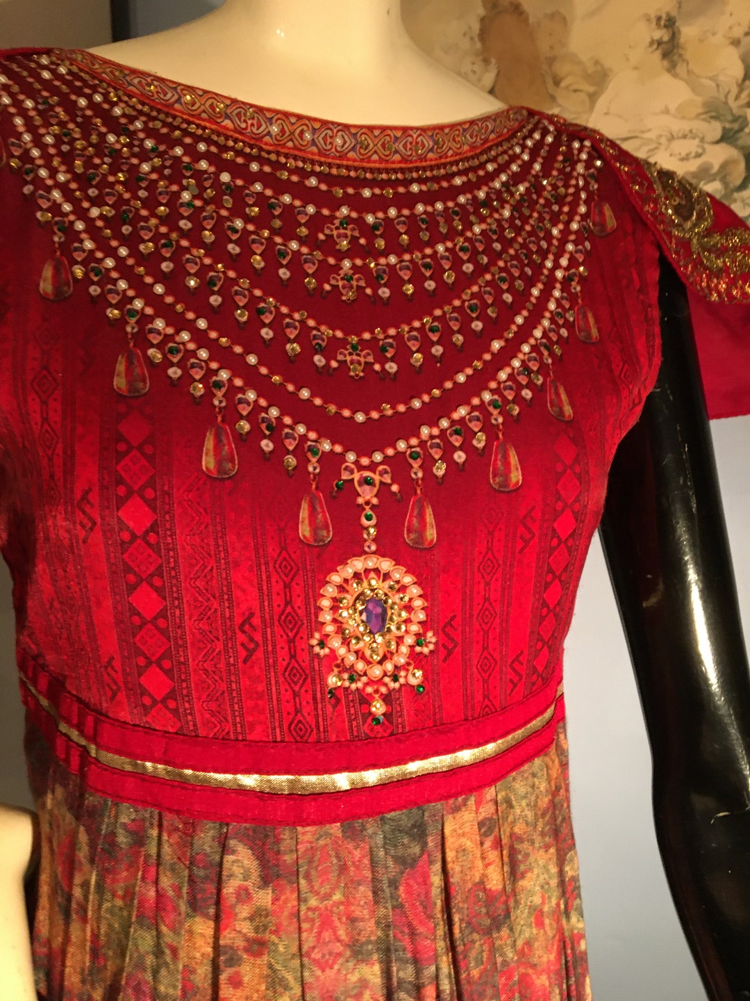 Fab Vintage 1970's Long Red Indian Dress With Embroidered Sequin ...