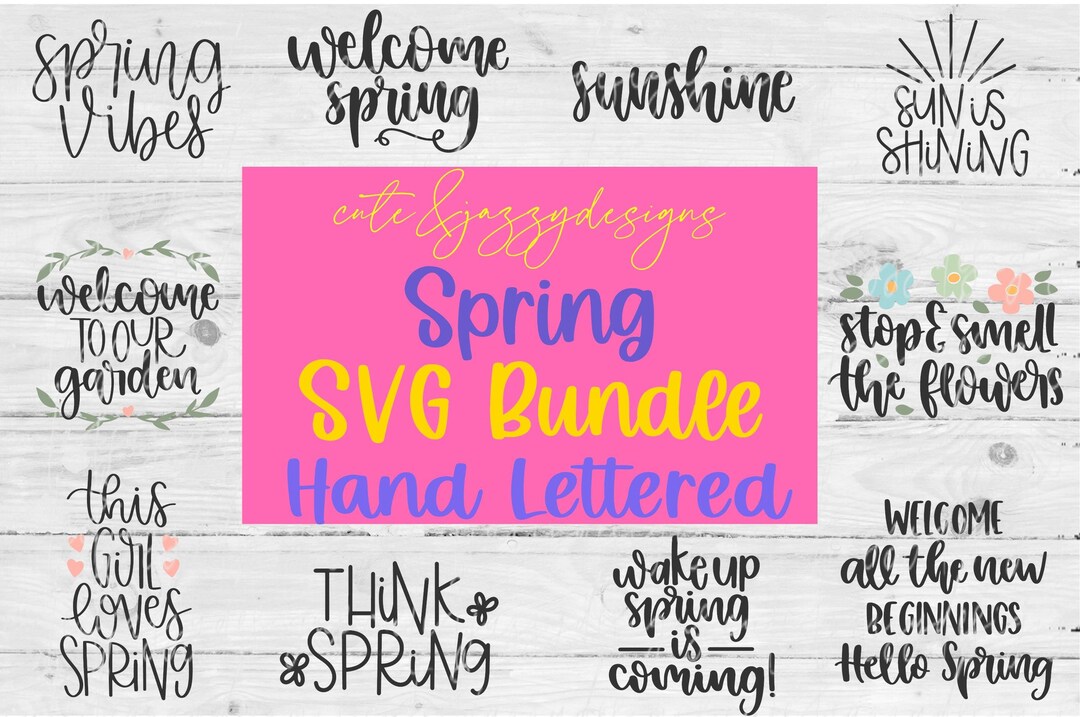 Hand Lettered Spring SVG Bundle Digital Template Image Sign 10 Designs ...