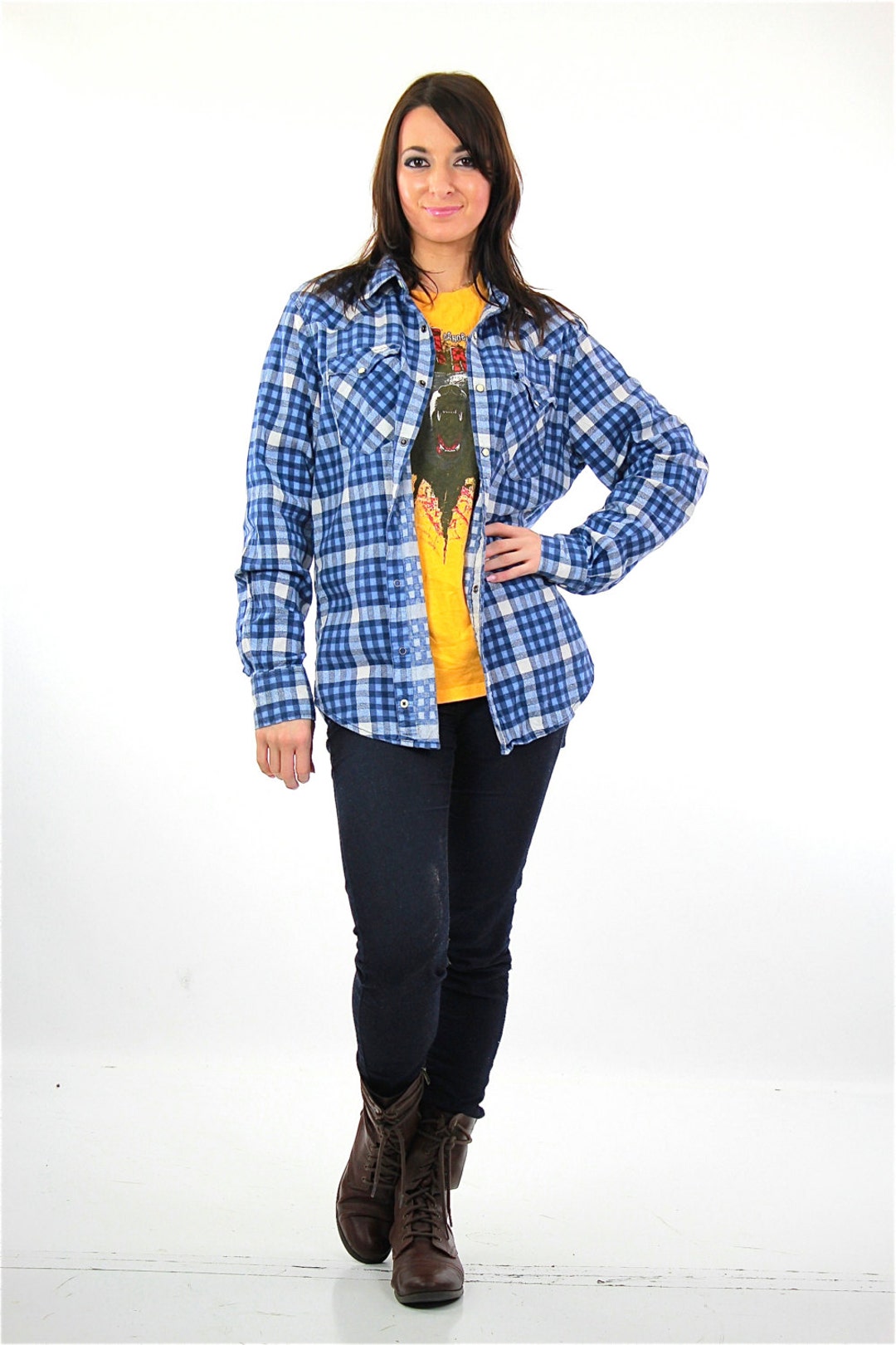 Blue Flannel Shirt Long Sleeve Button Down Vintage 1990s Grunge Blue ...