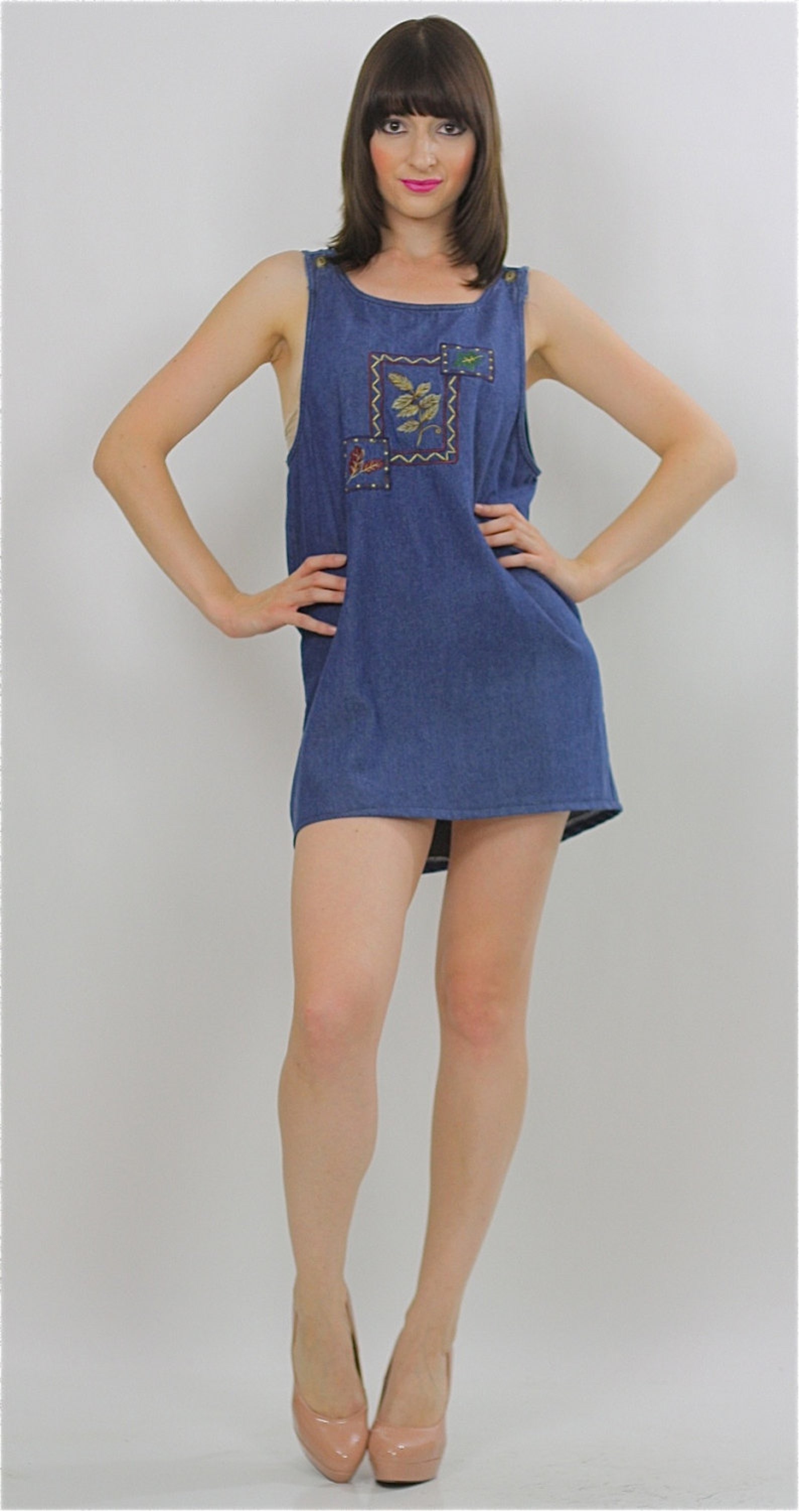 Vintage 90s Grunge Boho Denim Mini Dress - Etsy